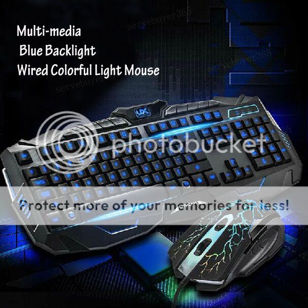 Blue Backlit Multi-media Glowing Gaming Keyboard+Colorful Light Wired ...